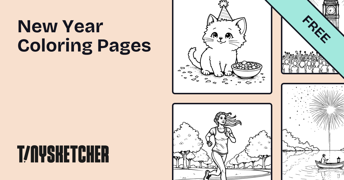 Popular New Year Coloring Pages | Free Printables | Tiny Sketcher