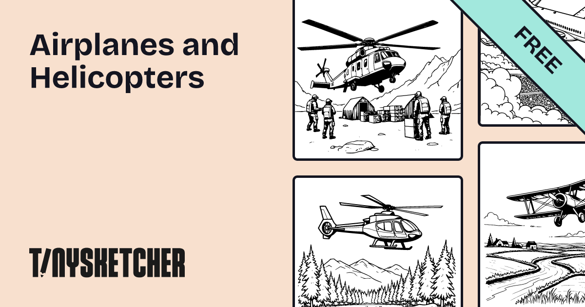 6 Airplanes and Helicopters Coloring Pages | Free Printables | Tiny ...