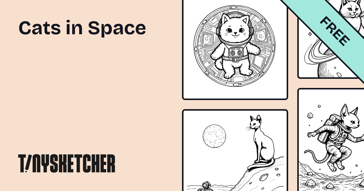12 Cats in Space Coloring Pages | Free Printables | Tiny Sketcher