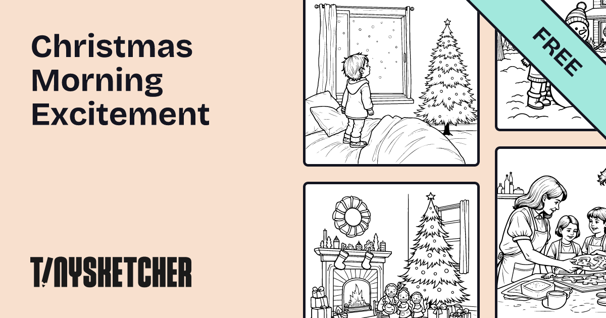 10 Christmas Morning Excitement Coloring Pages | Free Printables | Tiny ...
