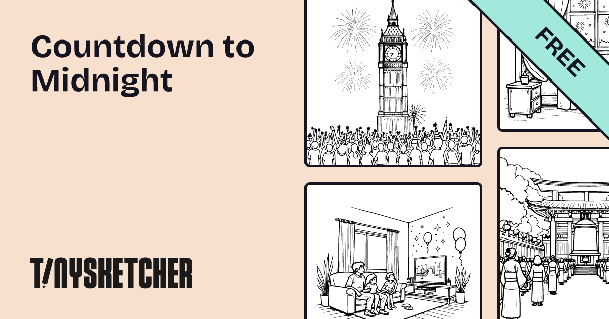 11 Countdown to Midnight Coloring Pages | Free Printables | Tiny Sketcher