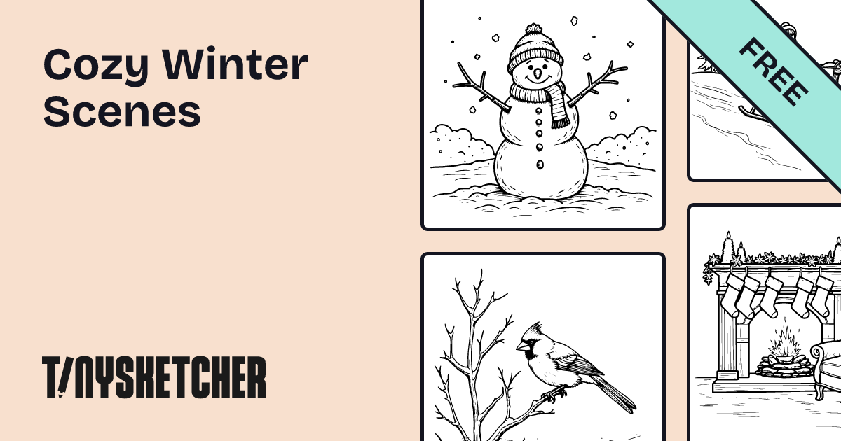 11 Cozy Winter Scenes Coloring Pages | Free Printables | Tiny Sketcher