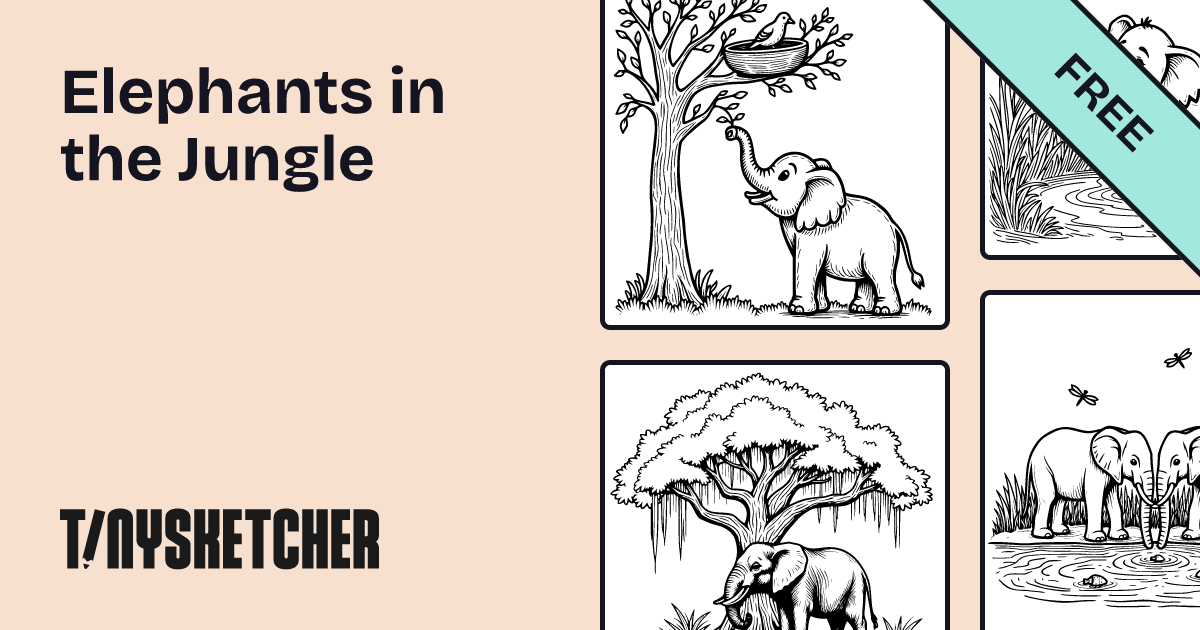 8 Elephants in the Jungle Coloring Pages | Free Printables | Tiny Sketcher