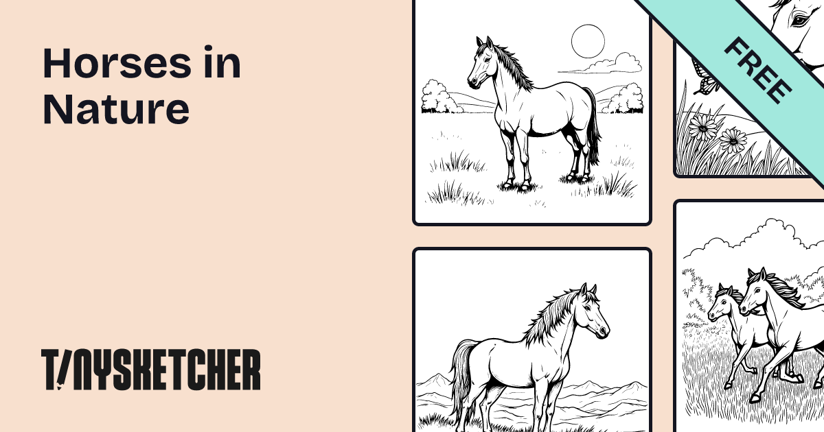 12 Horses in Nature Coloring Pages | Free Printables | Tiny Sketcher