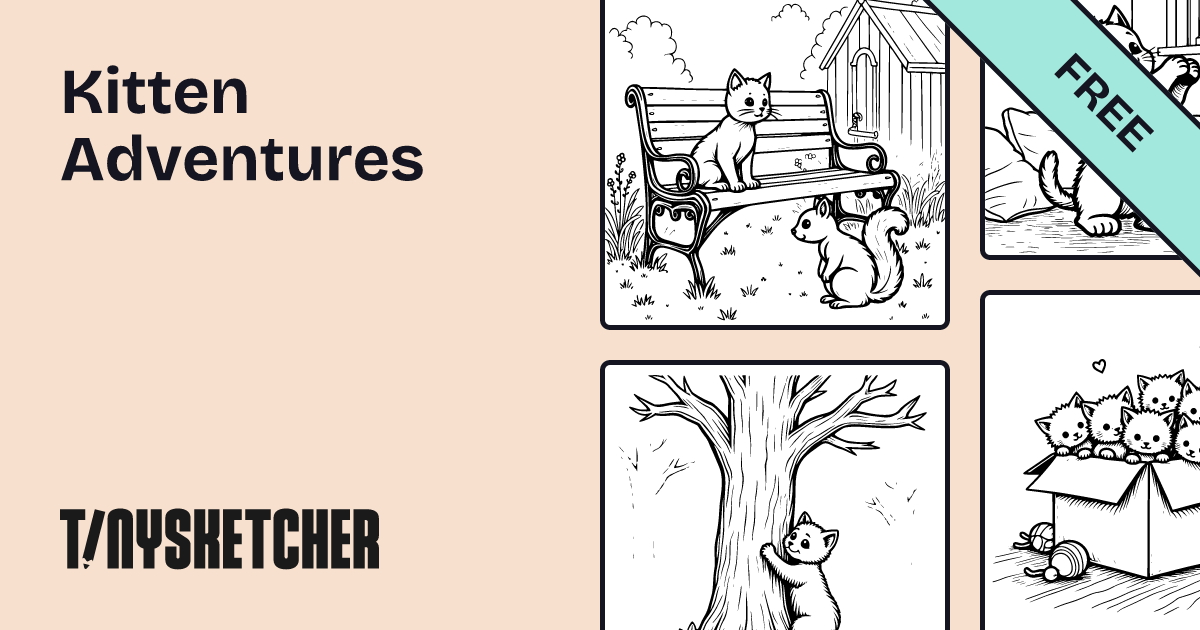 12 Kitten Adventures Coloring Pages | Free Printables | Tiny Sketcher