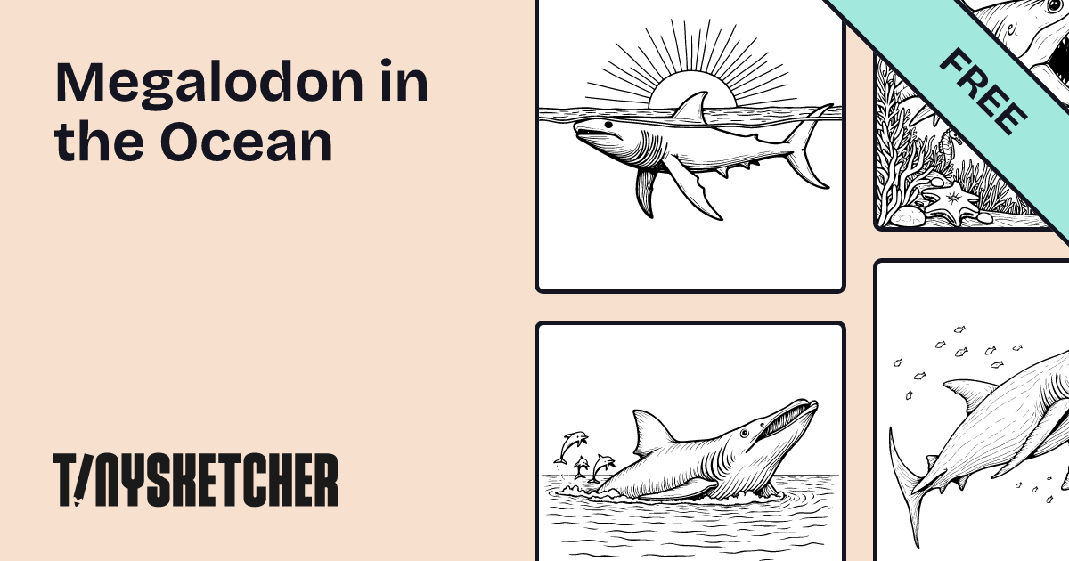 9 Megalodon in the Ocean Coloring Pages | Free Printables | Tiny Sketcher