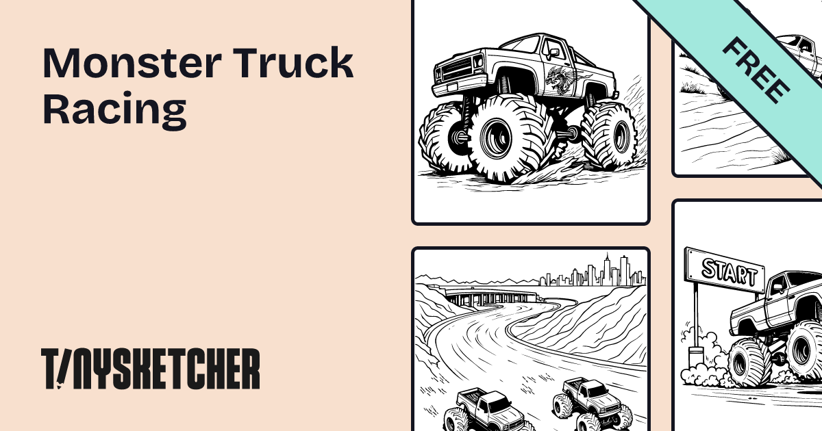 15 Monster Truck Racing Coloring Pages | Free Printables | Tiny Sketcher