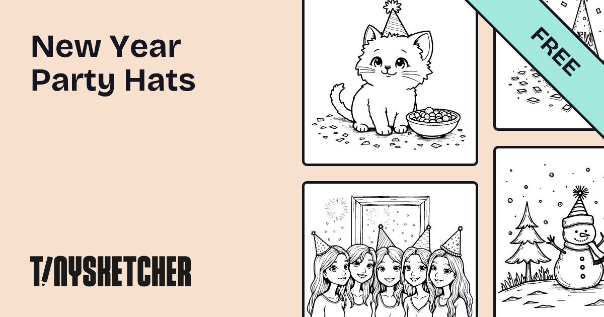 11 New Year Party Hats Coloring Pages | Free Printables | Tiny Sketcher