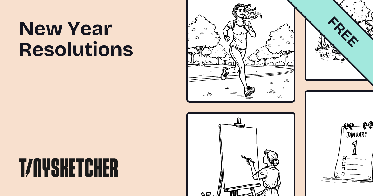 14 New Year Resolutions Coloring Pages | Free Printables | Tiny Sketcher