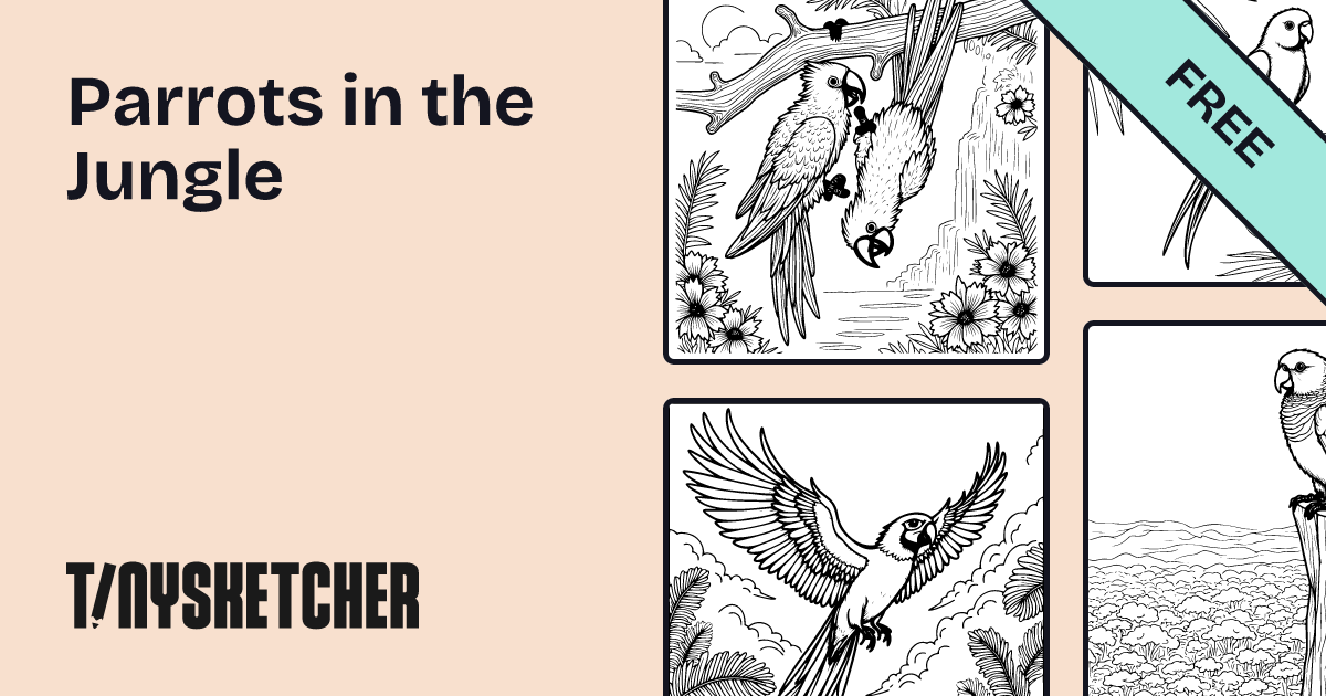 10 Parrots in the Jungle Coloring Pages | Free Printables | Tiny Sketcher