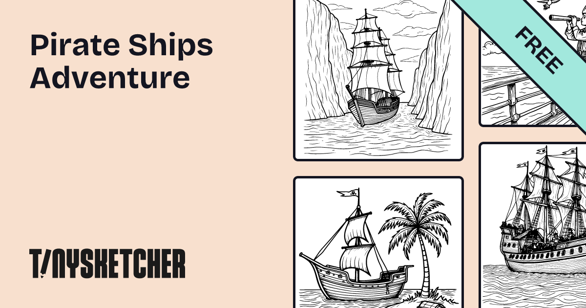 12 Pirate Ships Adventure Coloring Pages | Free Printables | Tiny Sketcher
