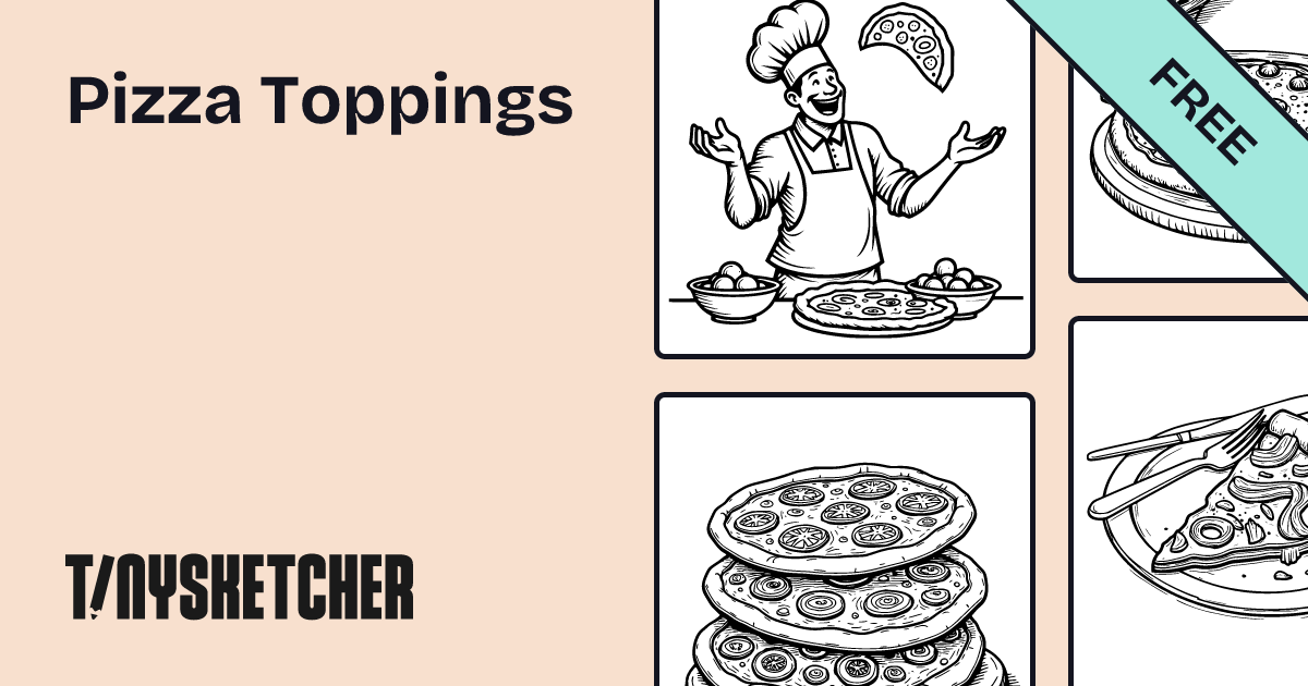 8 Pizza Toppings Coloring Pages | Free Printables | Tiny Sketcher