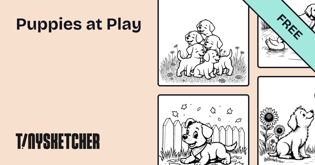 9 Puppies at Play Coloring Pages | Free Printables | Tiny Sketcher