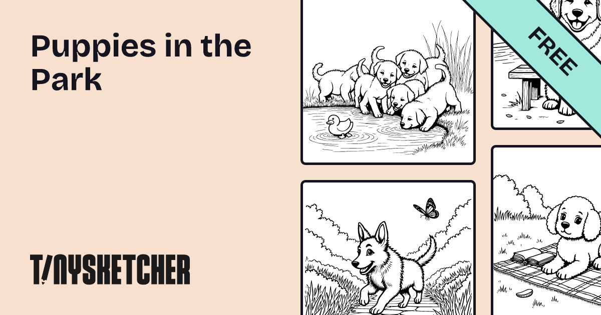 12 Puppies in the Park Coloring Pages | Free Printables | Tiny Sketcher