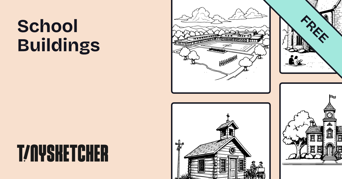 14 School Buildings Coloring Pages | Free Printables | Tiny Sketcher