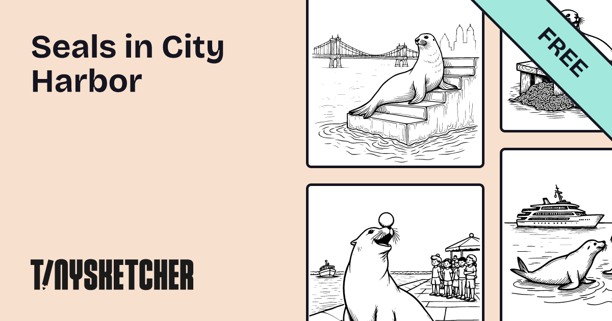 11 Seals in City Harbor Coloring Pages | Free Printables | Tiny Sketcher