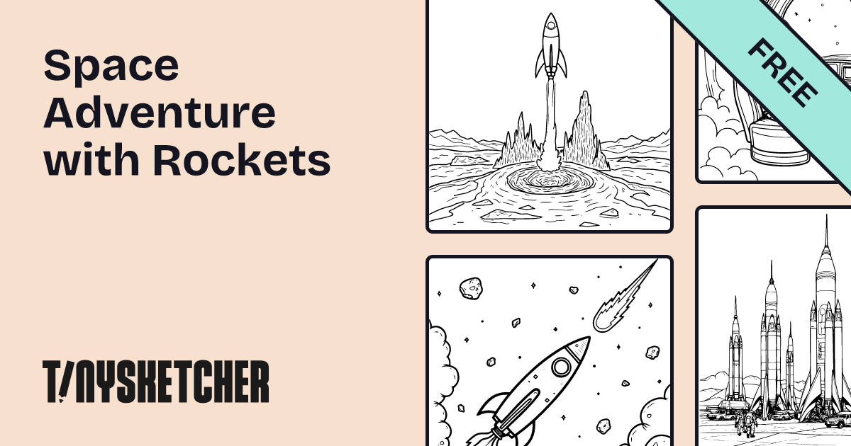 11 Space Adventure with Rockets Coloring Pages | Free Printables | Tiny ...