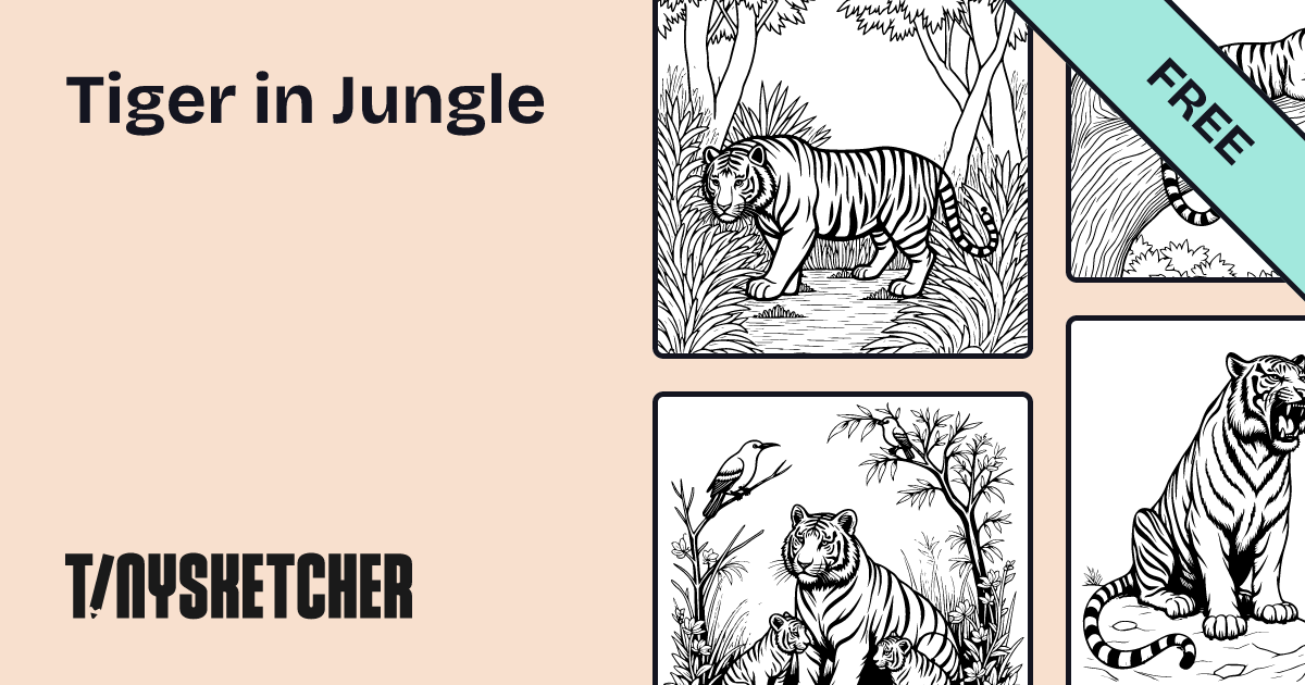 13 Tiger in Jungle Coloring Pages | Free Printables | Tiny Sketcher