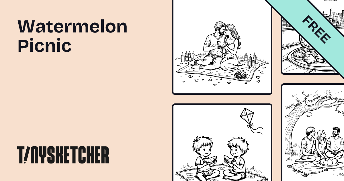11 Watermelon Picnic Coloring Pages | Free Printables | Tiny Sketcher