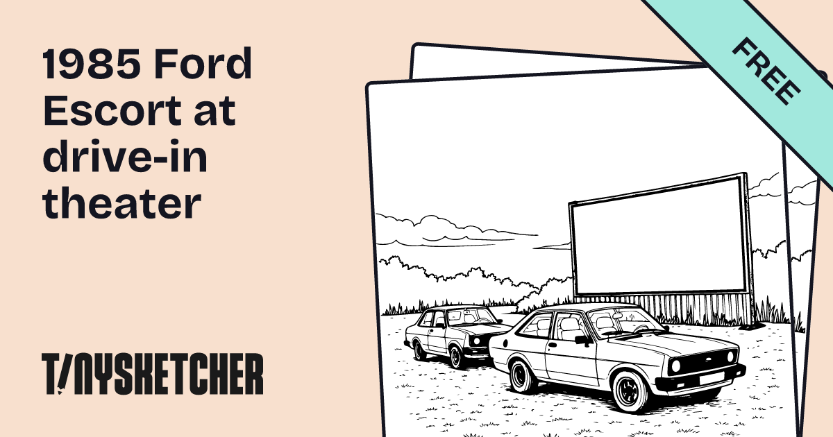 1985 Ford Escort at drive-in theater Coloring Page | Free Printables ...