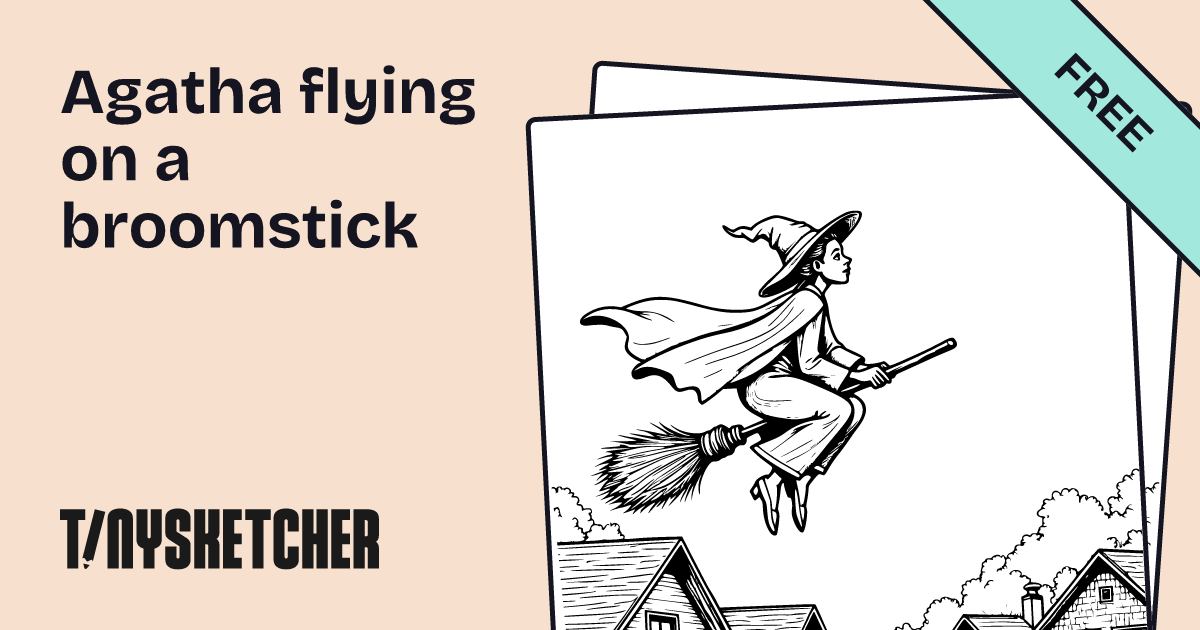 Agatha flying on a broomstick Coloring Page | Free Printables | Tiny ...
