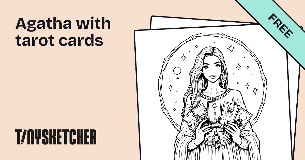 Agatha with tarot cards Coloring Page | Free Printables | Tiny Sketcher