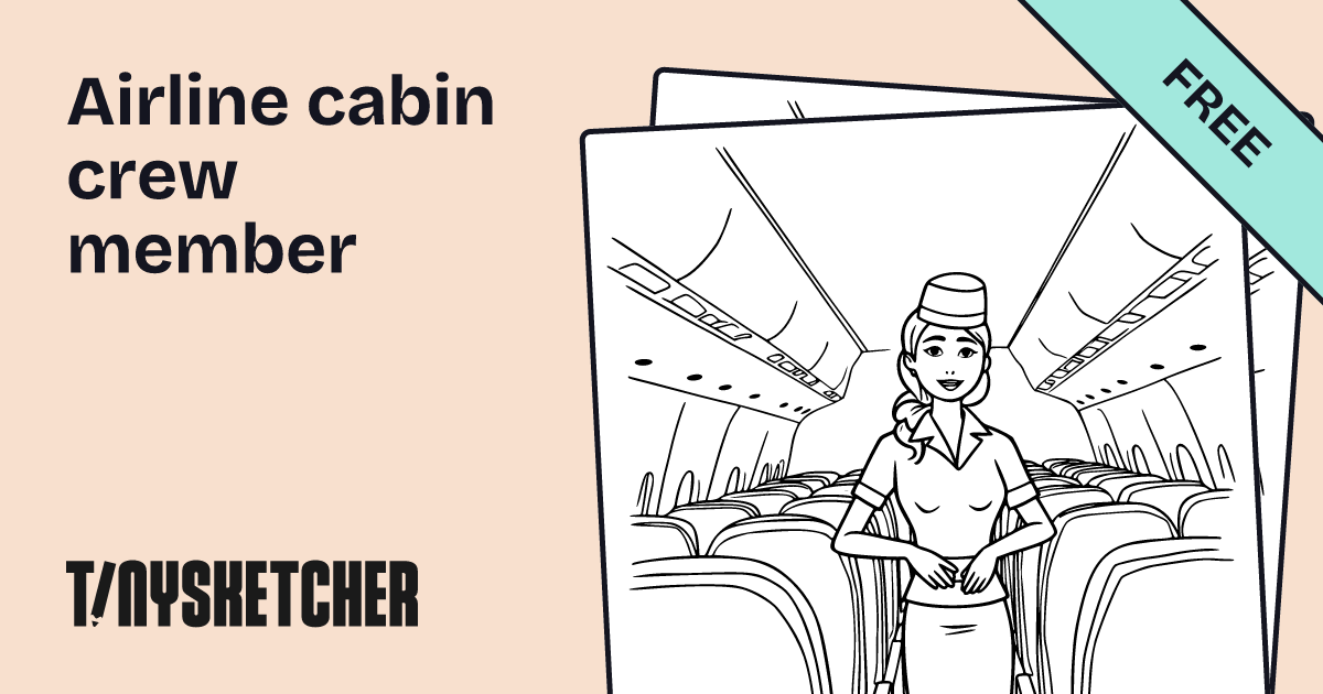Airline cabin crew member Coloring Page | Free Printables | Tiny Sketcher