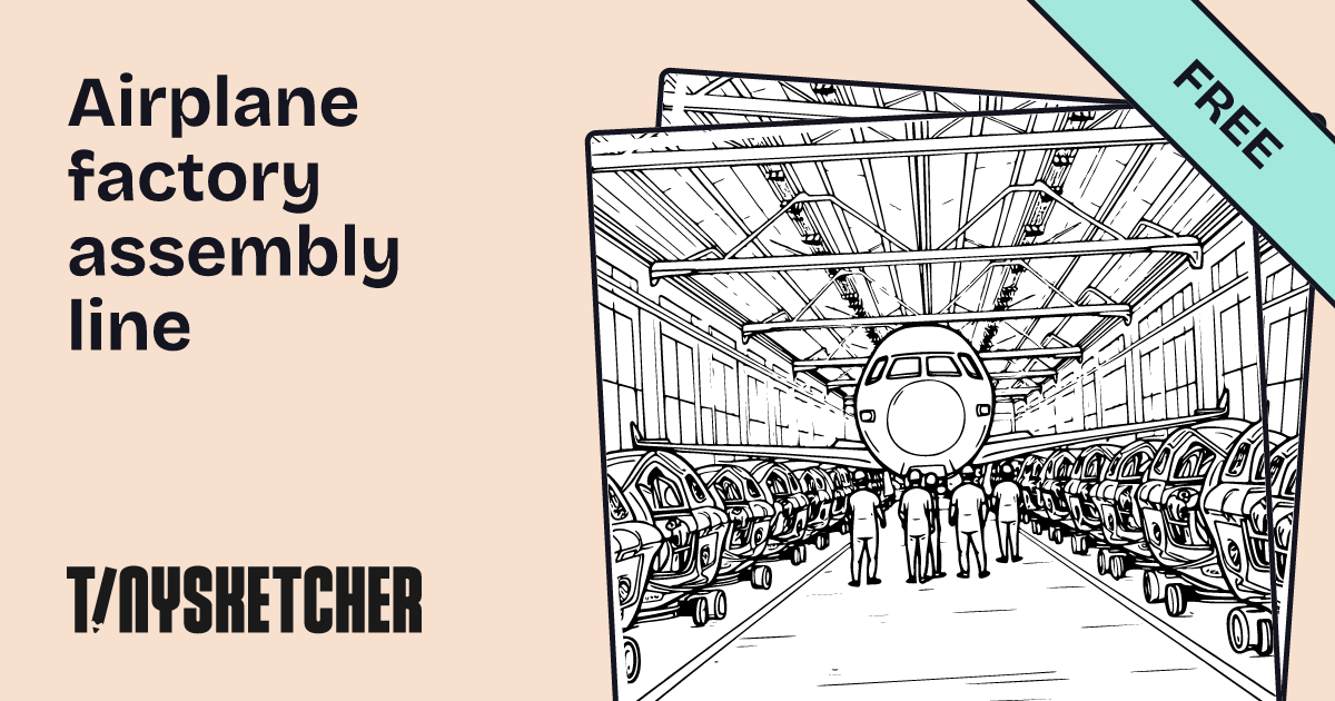 Airplane factory assembly line Coloring Page | Free Printables | Tiny ...