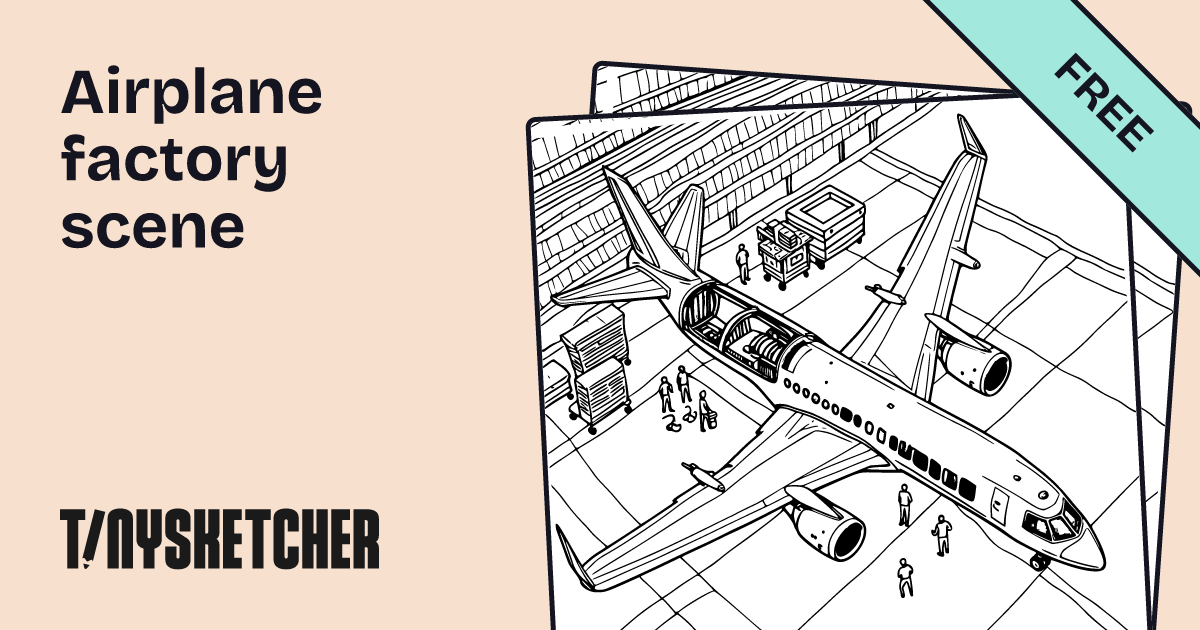 Airplane factory scene Coloring Page | Free Printables | Tiny Sketcher