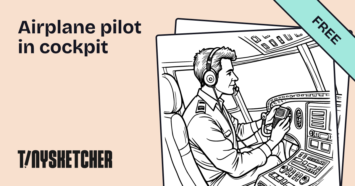Airplane pilot in cockpit Coloring Page | Free Printables | Tiny Sketcher