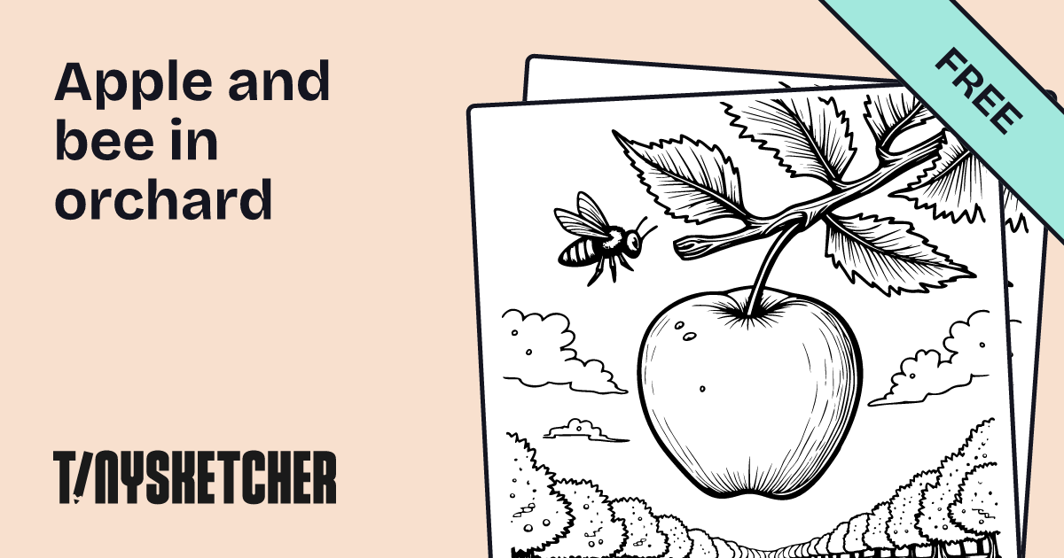 Apple and bee in orchard Coloring Page | Free Printables | Tiny Sketcher