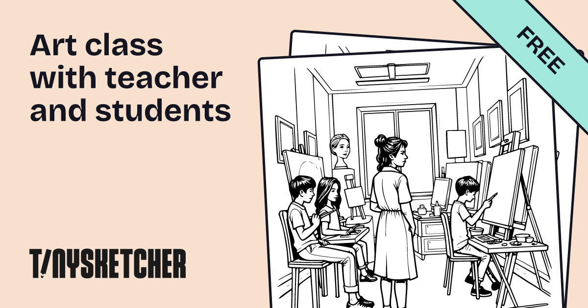 Art class with teacher and students Coloring Page | Free Printables ...
