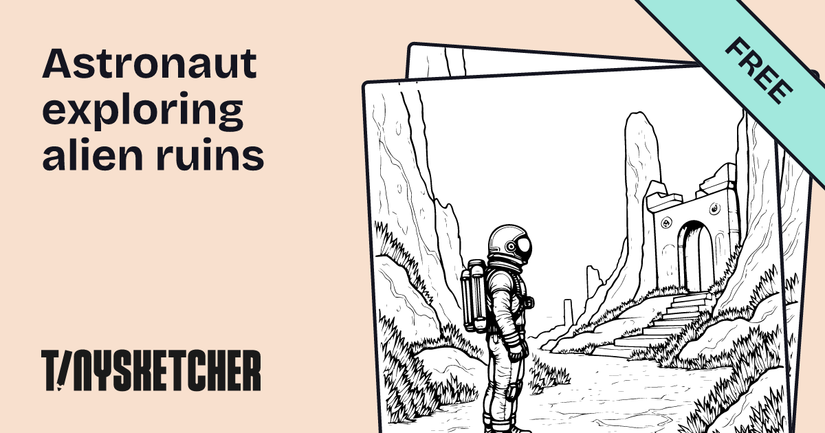 Astronaut exploring alien ruins Coloring Page | Free Printables | Tiny ...