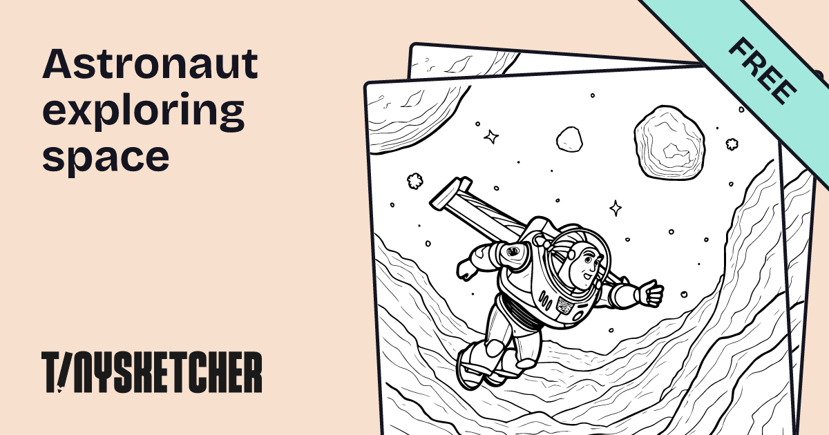 Astronaut exploring space Coloring Page | Free Printables | Tiny Sketcher