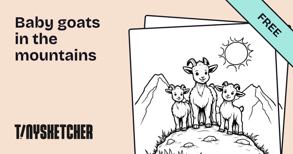 Baby goats in the mountains Coloring Page | Free Printables | Tiny Sketcher