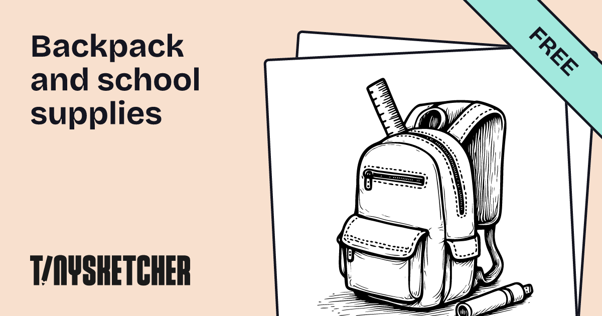 Backpack and school supplies Coloring Page | Free Printables | Tiny ...