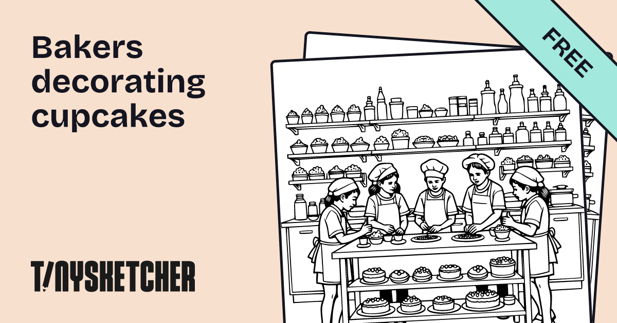 Bakers decorating cupcakes Coloring Page | Free Printables | Tiny Sketcher
