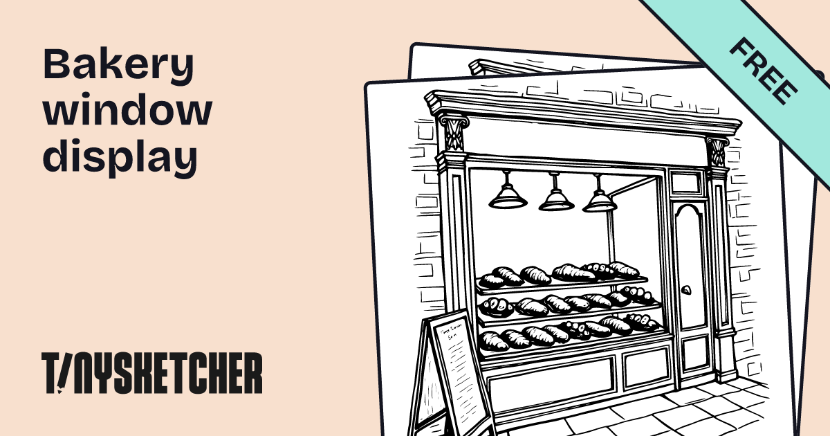 Bakery window display Coloring Page | Free Printables | Tiny Sketcher