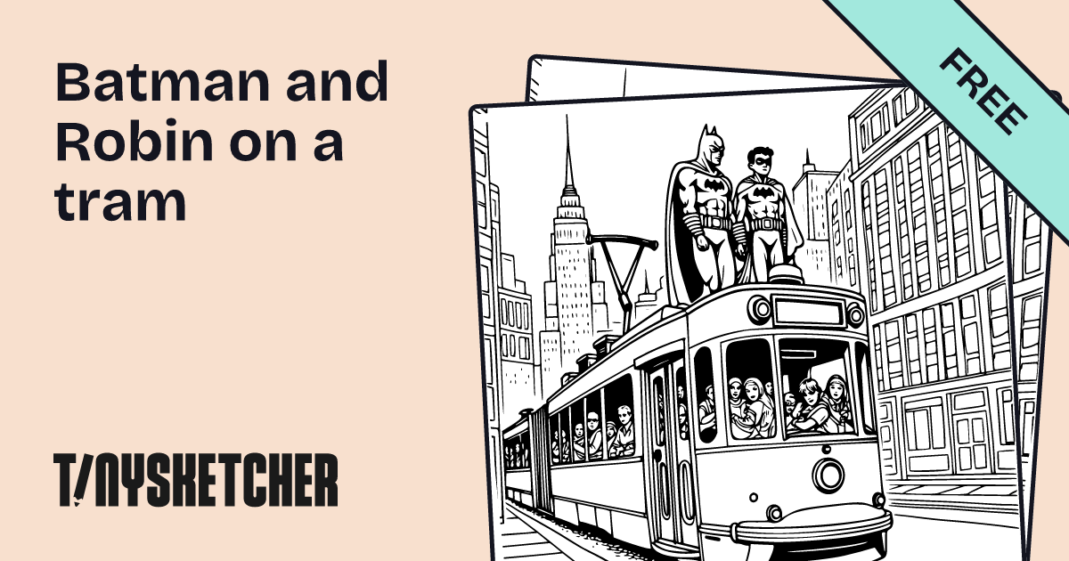 Batman and Robin on a tram Coloring Page | Free Printables | Tiny Sketcher