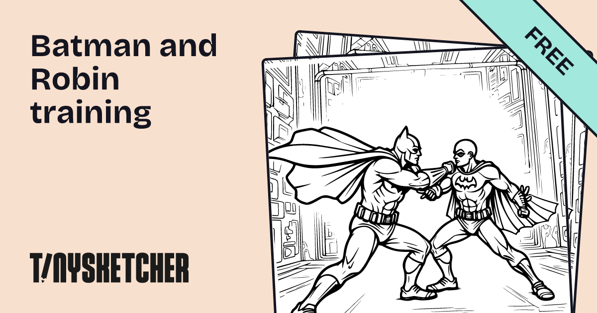 Batman and Robin training Coloring Page | Free Printables | Tiny Sketcher