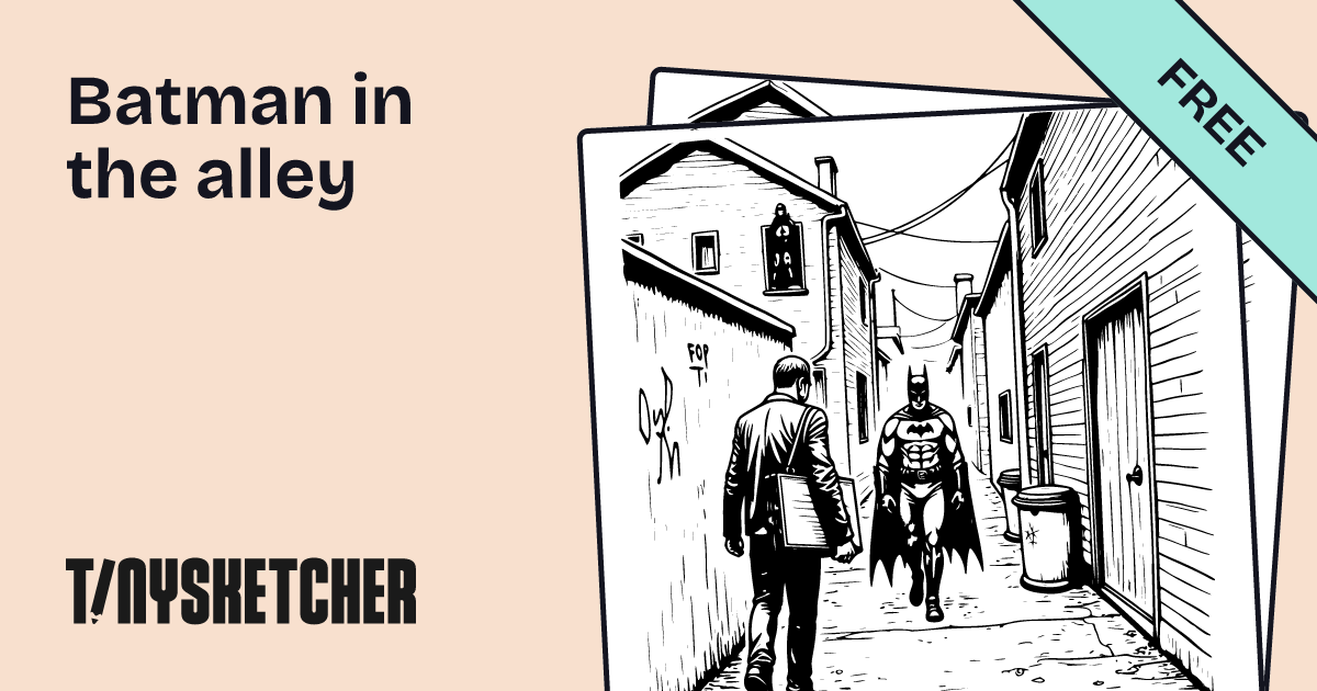 Batman in the alley Coloring Page | Free Printables | Tiny Sketcher