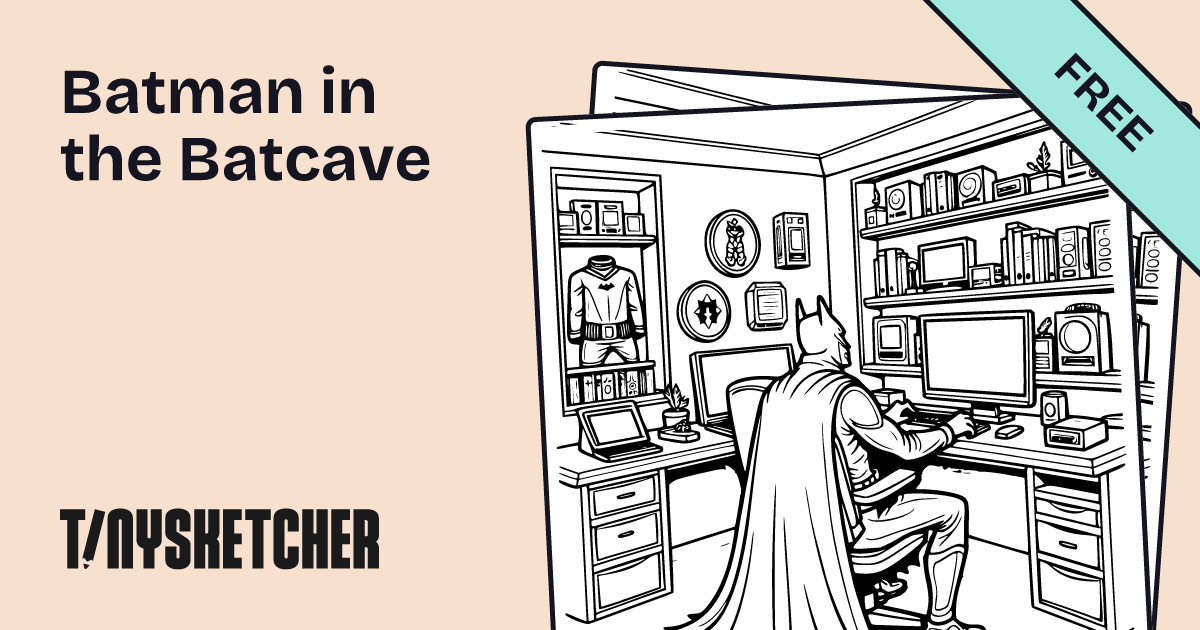 Batman in the Batcave Coloring Page | Free Printables | Tiny Sketcher