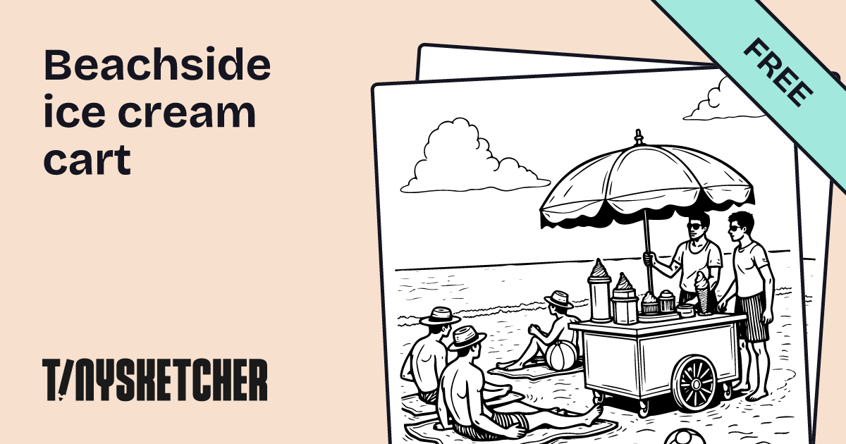 Beachside ice cream cart Coloring Page | Free Printables | Tiny Sketcher