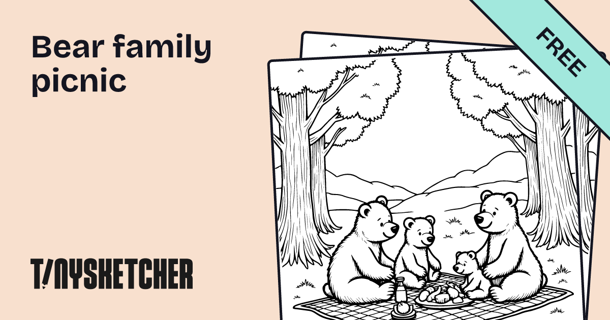 Bear family picnic Coloring Page | Free Printables | Tiny Sketcher