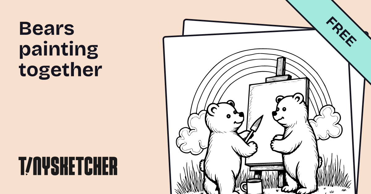 Bears painting together Coloring Page | Free Printables | Tiny Sketcher
