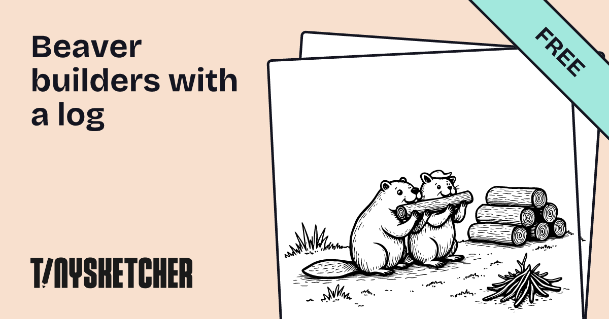 Beaver builders with a log Coloring Page | Free Printables | Tiny Sketcher