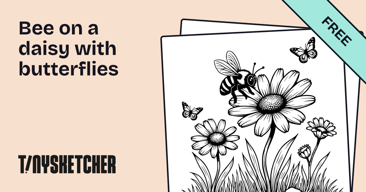 Bee on a daisy with butterflies Coloring Page | Free Printables | Tiny ...
