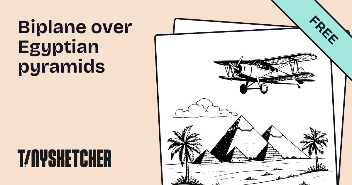 Biplane over Egyptian pyramids Coloring Page | Free Printables | Tiny ...