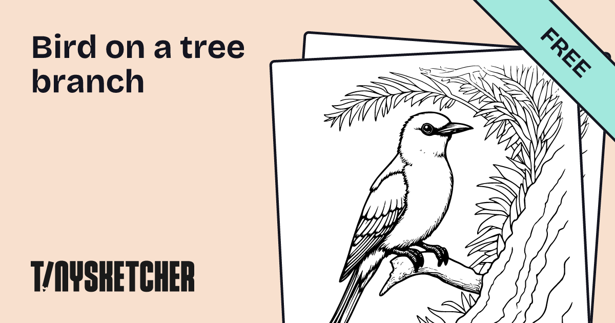 Bird on a tree branch Coloring Page | Free Printables | Tiny Sketcher