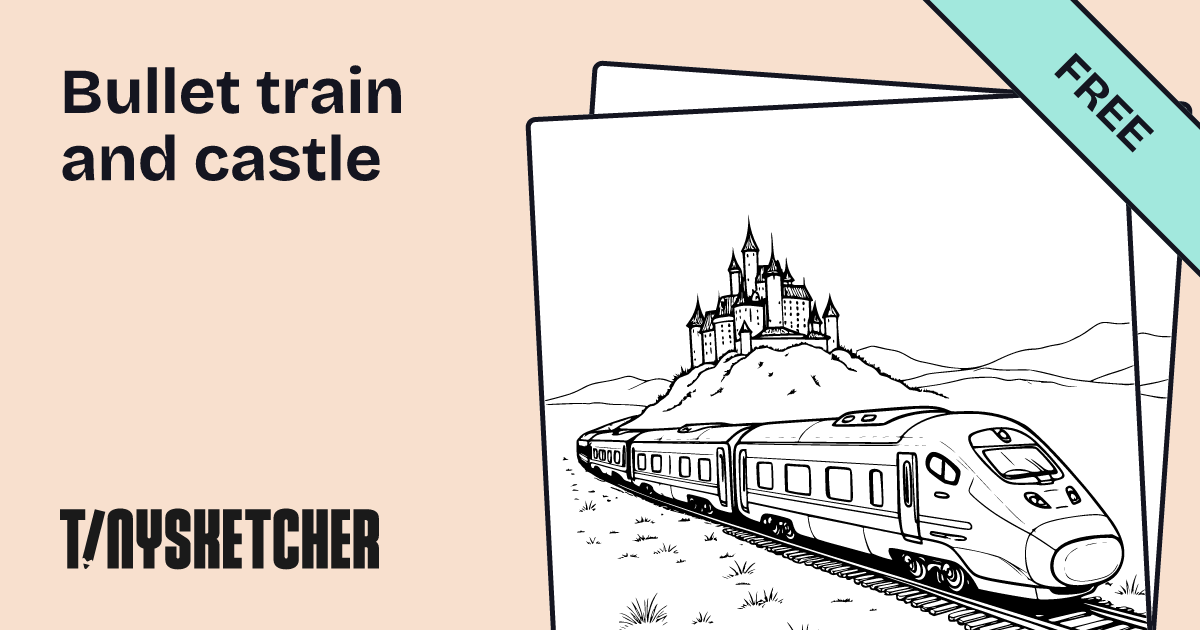 Bullet train and castle Coloring Page | Free Printables | Tiny Sketcher